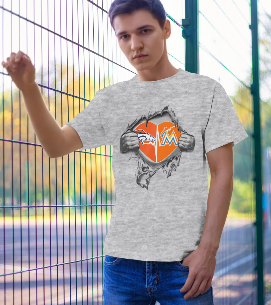 Broncos Marlins Heart Loyalty Team Spirit Fusion T-Shirt