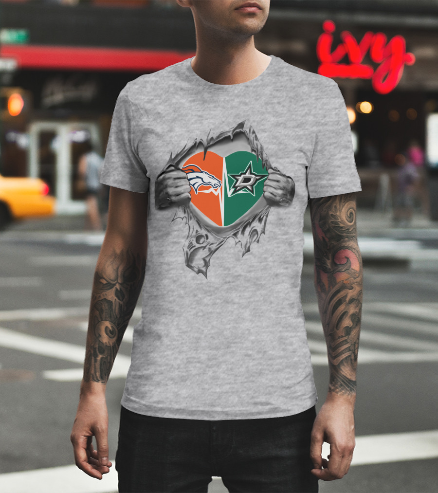 Broncos Dallas Stars Heart Split Fan Pride T-Shirt