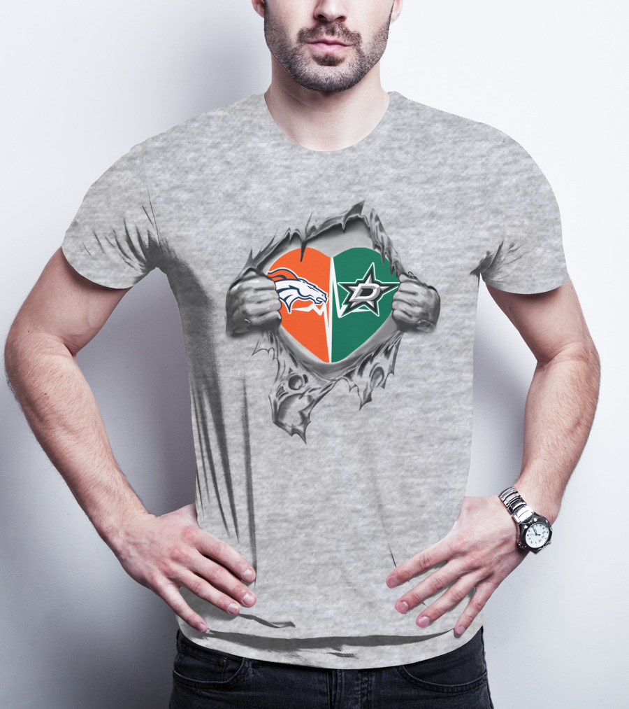 Broncos Dallas Stars Heart Split Fan Pride T-Shirt