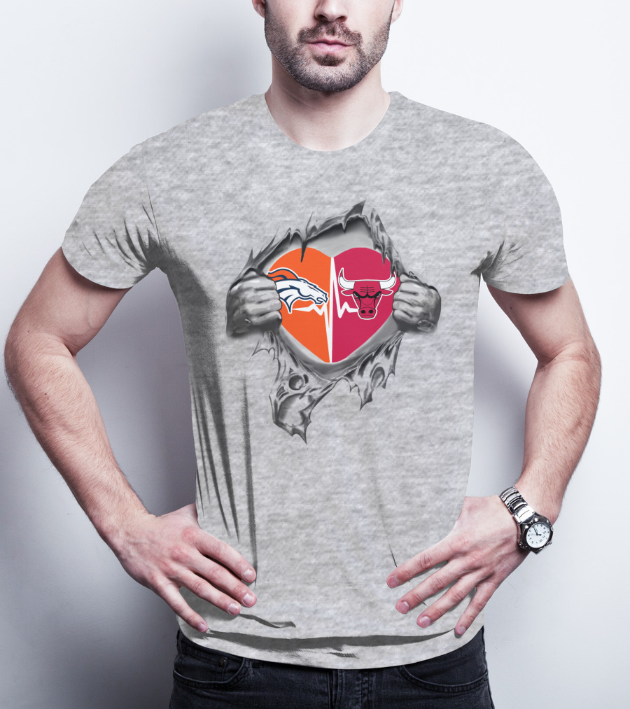 Broncos Bulls Heart Dual Logo Symbol T-Shirt