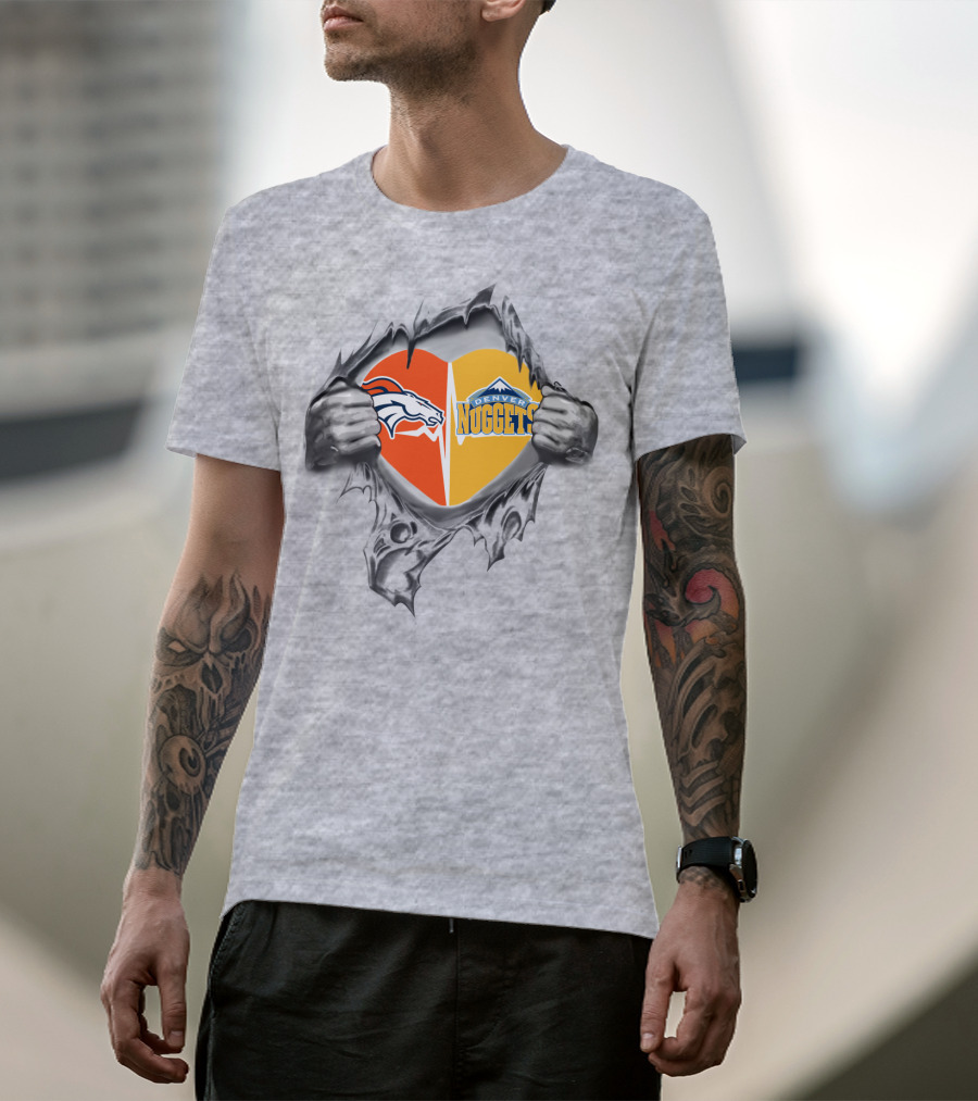 Broncos Nuggets Heart Denver Loyalty Nfl Nba Fan Pride T-Shirt