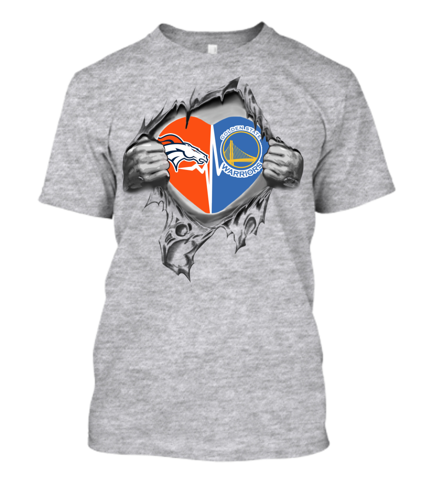 Broncos Golden State Warriors Heart Tear T-Shirt