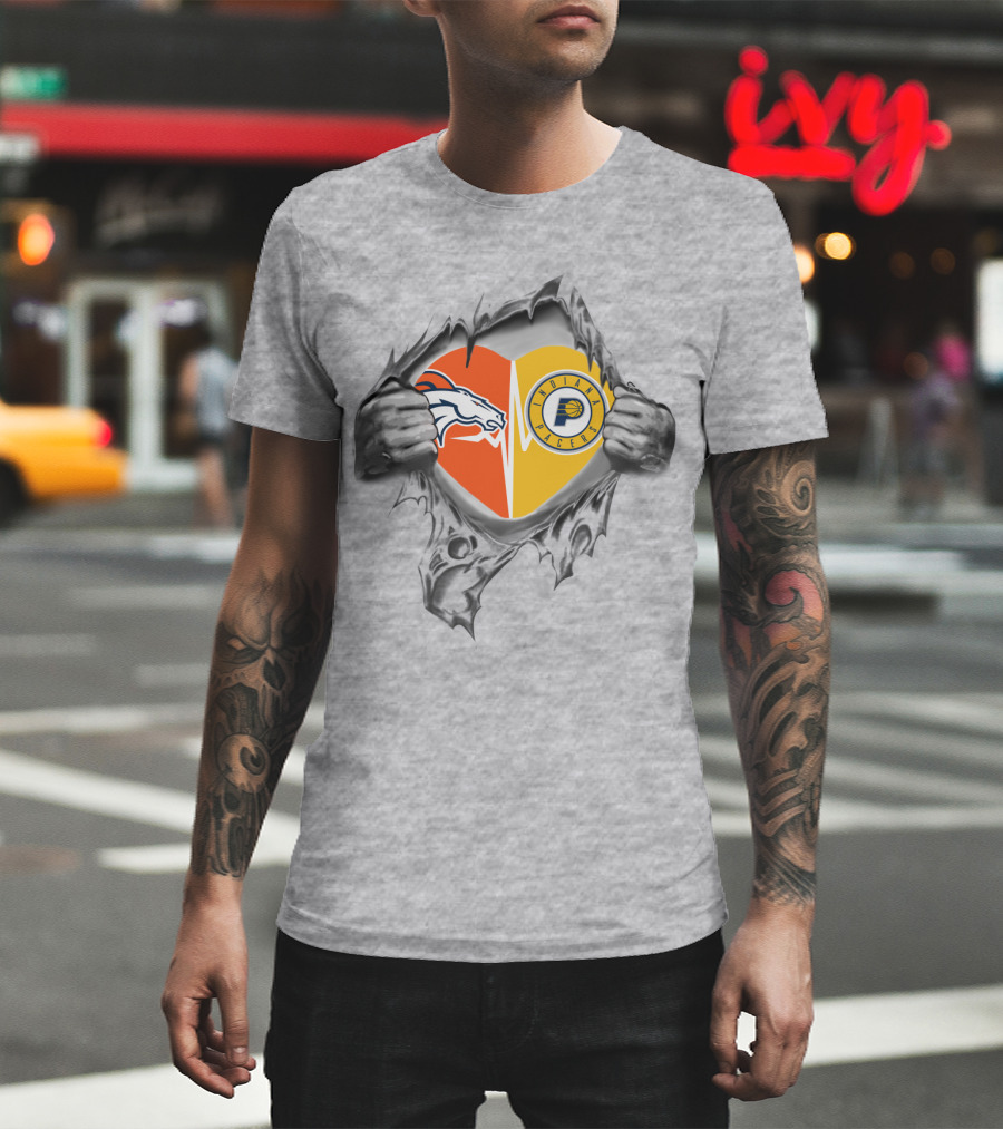 Denver Broncos Indiana Pacers Heart Emblem T-Shirt