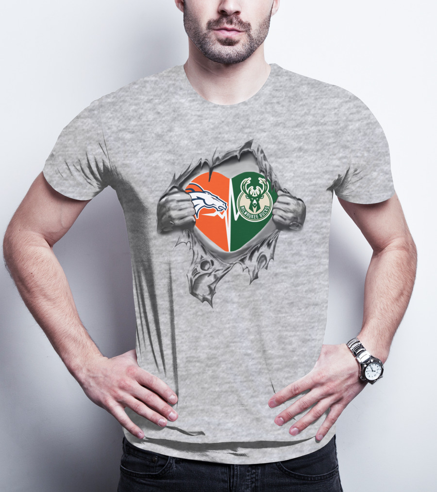 Broncos Milwaukee Bucks Heart Logo Fan T-Shirt