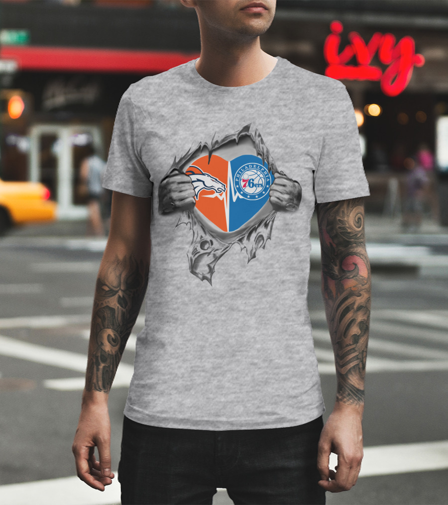 Broncos 76ers Heart Torn T-Shirt