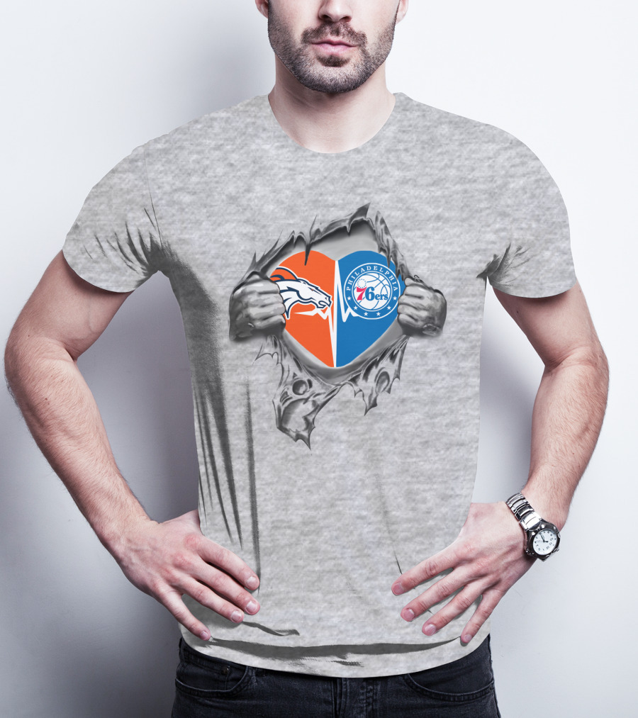 Broncos 76ers Heart Torn T-Shirt