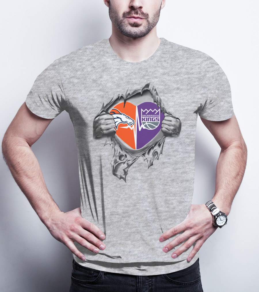 Broncos Sacramento Kings Heart Torn Metal T-Shirt