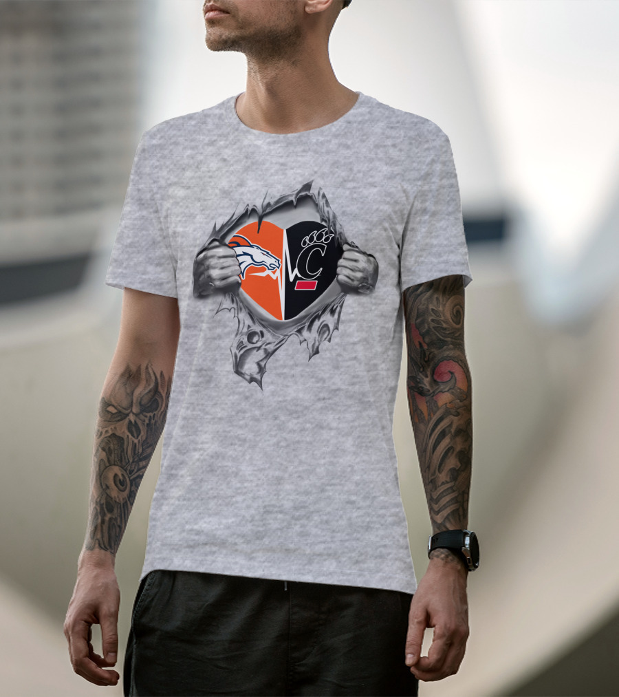 Broncos Bearcats Heart Rip Logo Fusion T-Shirt