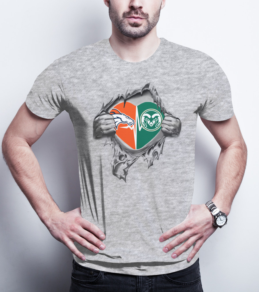 Broncos Rams Split Heart Torn Reveal T-Shirt
