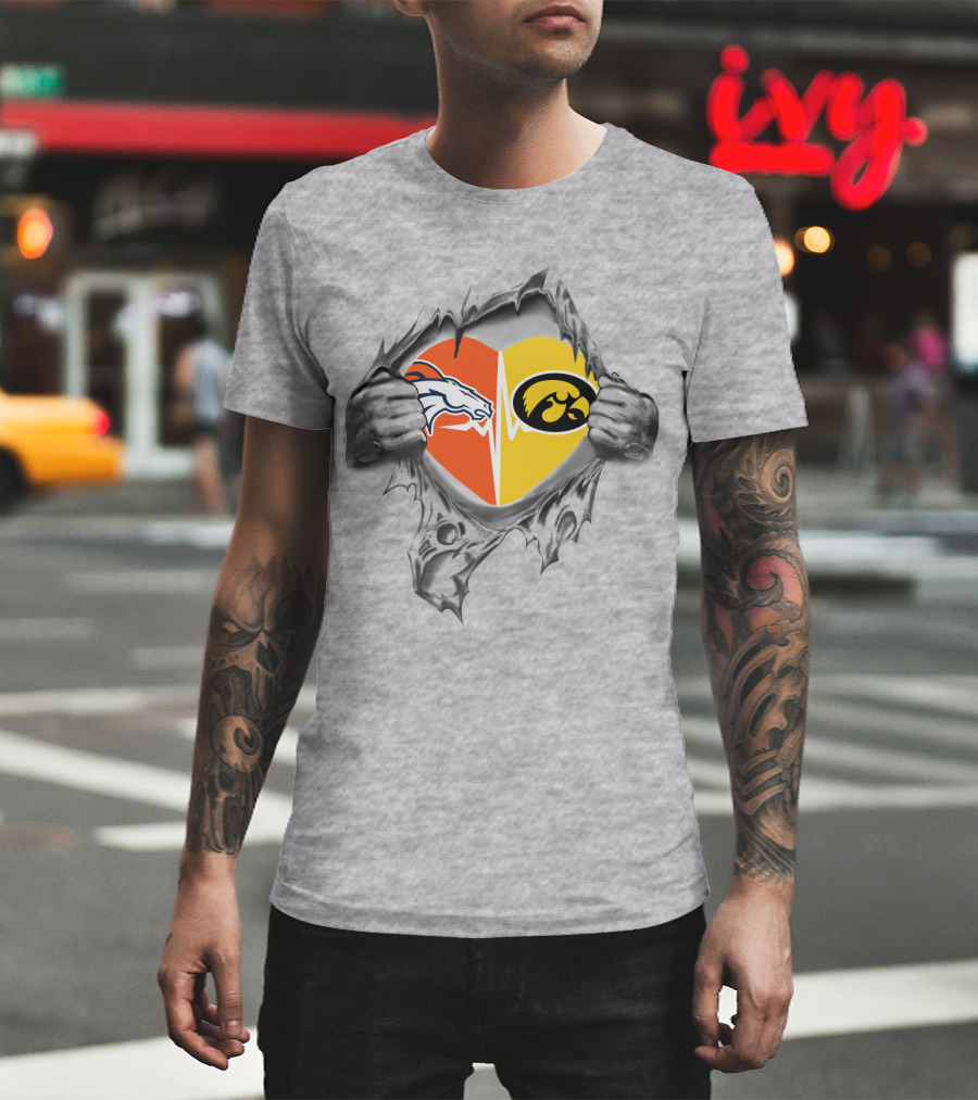 Broncos And Iowa Hawkeyes Heart T-Shirt