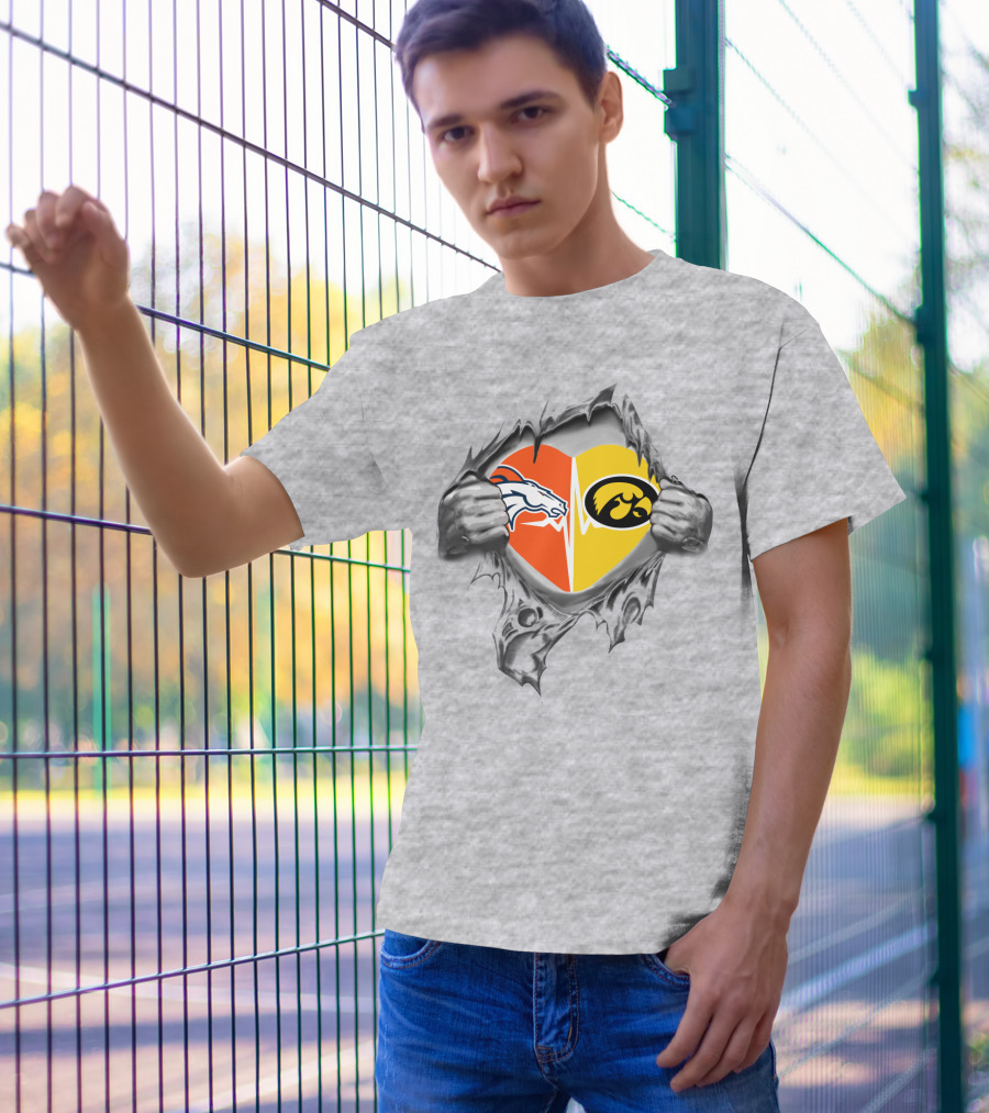 Broncos And Iowa Hawkeyes Heart T-Shirt