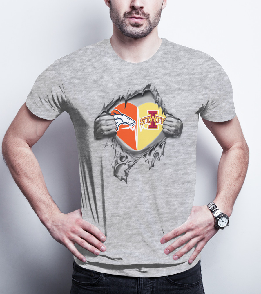 Broncos Iowa State Heart Dual Logo Fusion T-Shirt