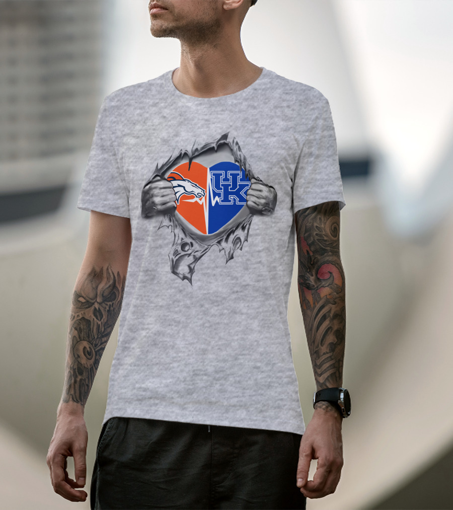 Broncos Kentucky Heart Torn Open Uk Wildcats Broncos Fans T-Shirt