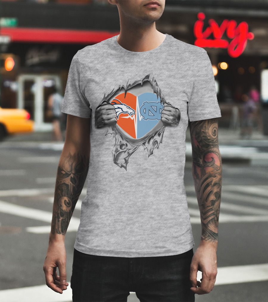 Broncos Tar Heels Denver North Carolina Heart Split T-Shirt