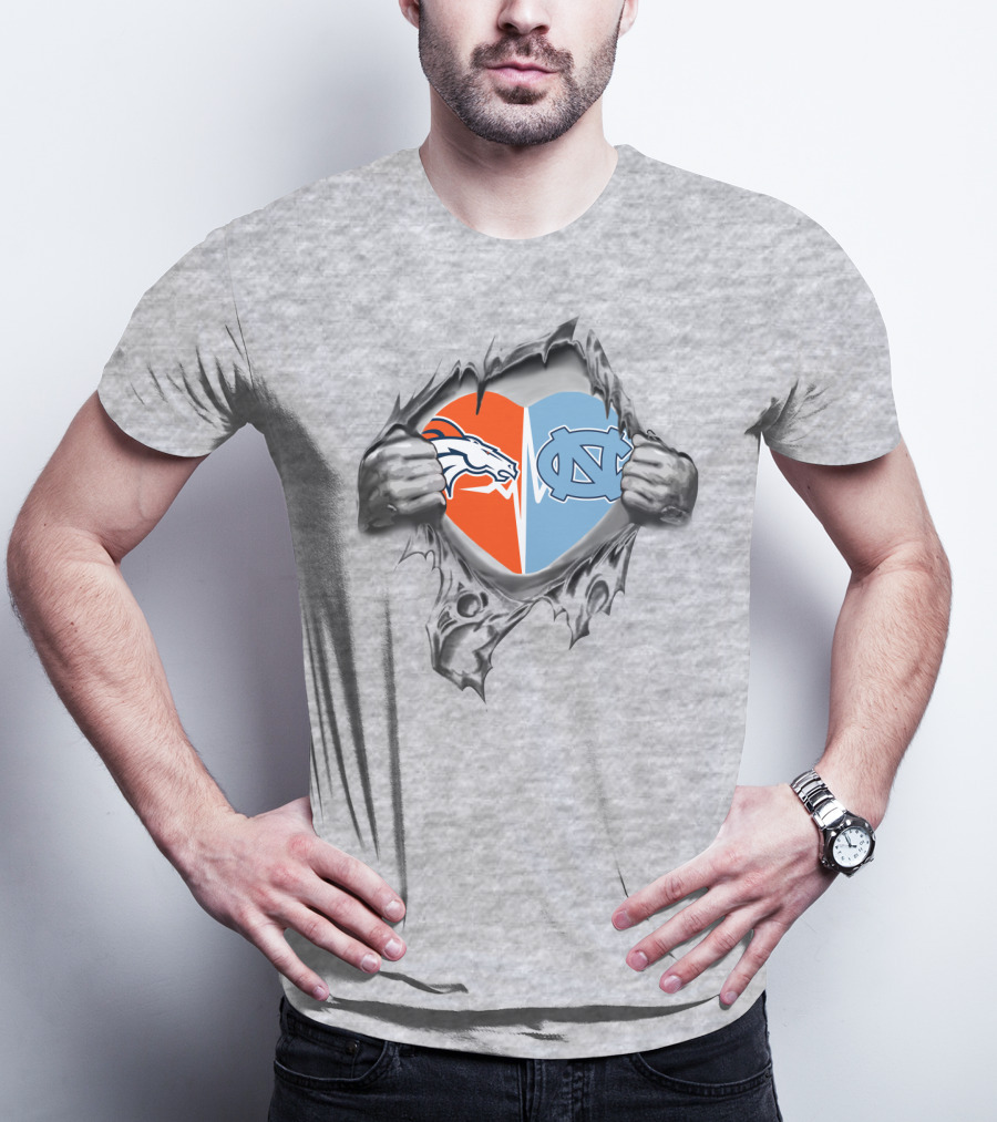 Broncos Tar Heels Denver North Carolina Heart Split T-Shirt