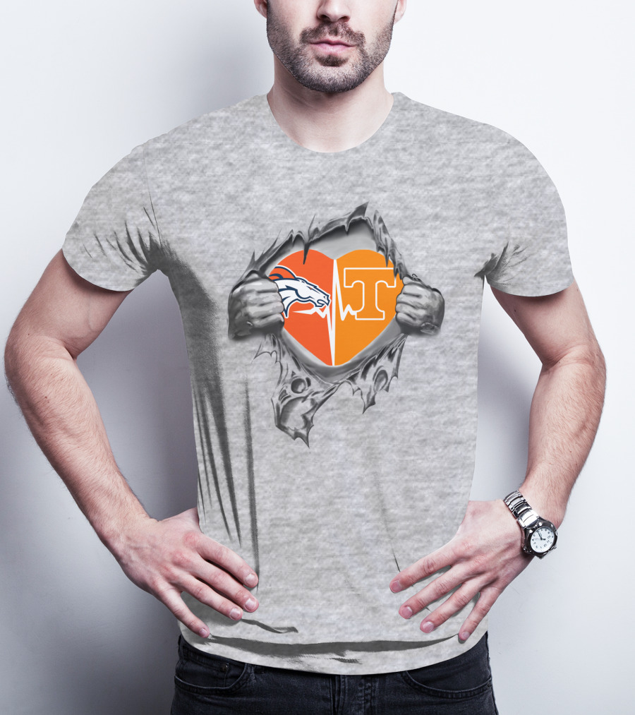 Broncos Horse Tennessee T Heart Logo Split With Hands And Rip Effect T-Shirt