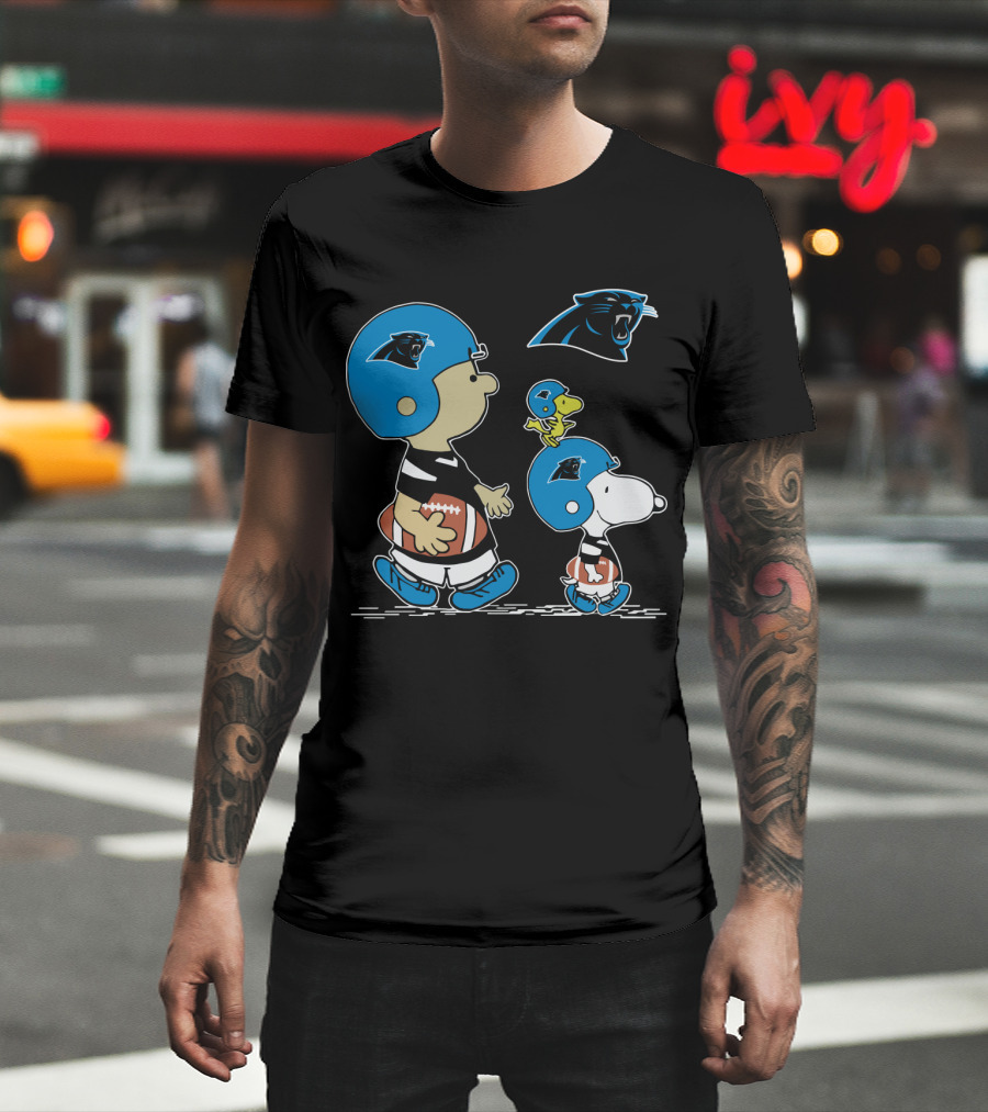 Panthers Snoopy Football Helmet Peanuts Cartoon Characters T-Shirt
