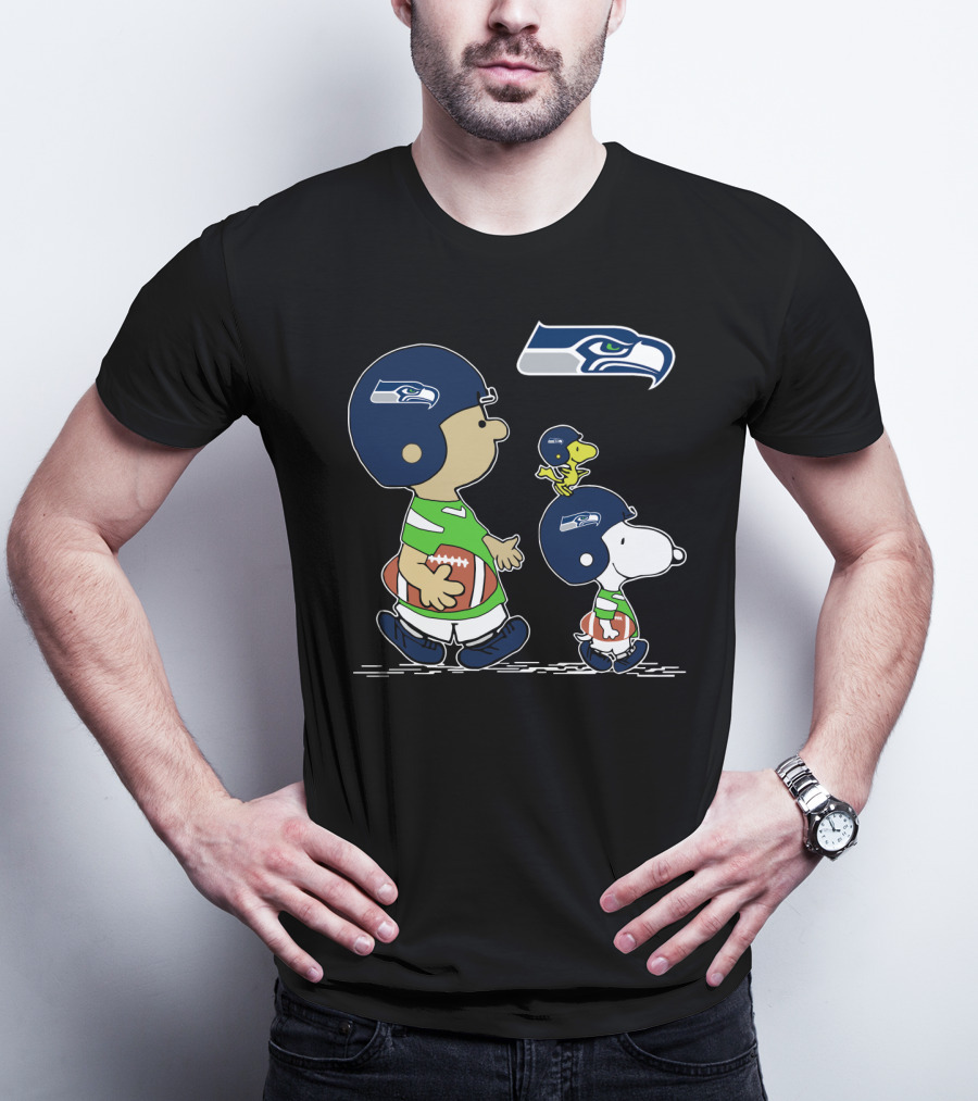 Peanuts Characters Seahawks Football Helmets T-Shirt