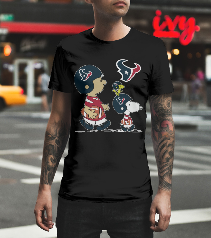 Texans Snoopy Football Adventure With Woodstock And Charlie Brown T-Shirt