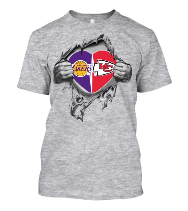 Los Angeles Lakers And Kansas City Chiefs Heart T-Shirt