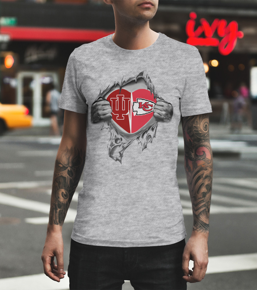 Chiefs Hoosiers Heart Split IU Logo KC Chiefs Emblem T-Shirt