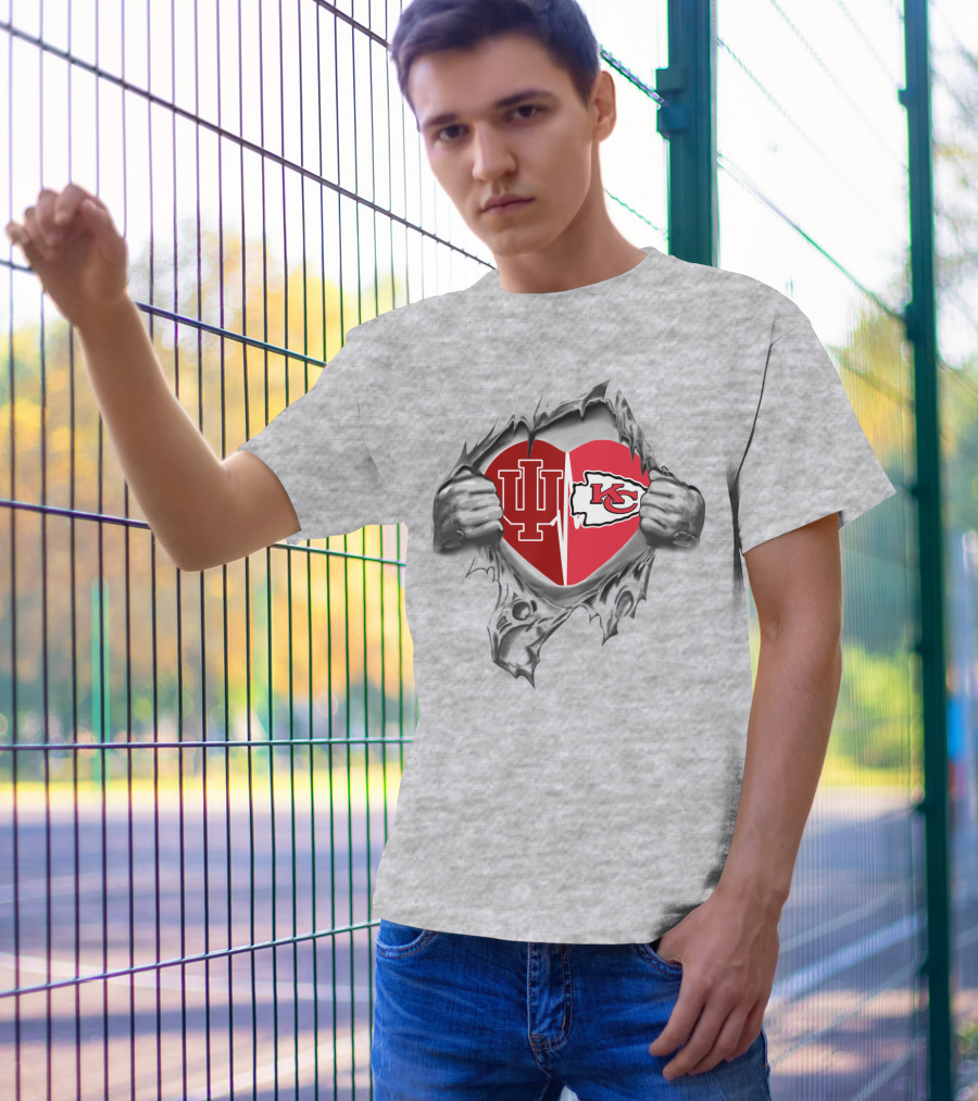 Chiefs Hoosiers Heart Split IU Logo KC Chiefs Emblem T-Shirt