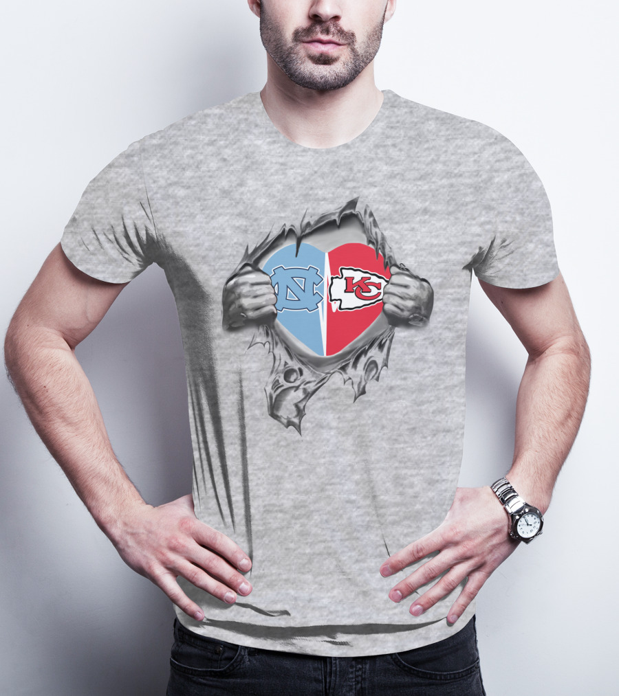 Chiefs Tar Heels Heart UNC Kansas City Logo Burst T-Shirt