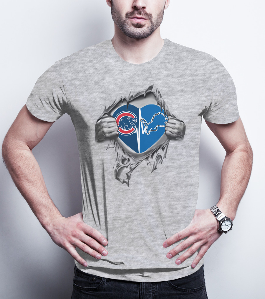Cubs Lions Heart Chicago Detroit Sports Fans Passion T-Shirt