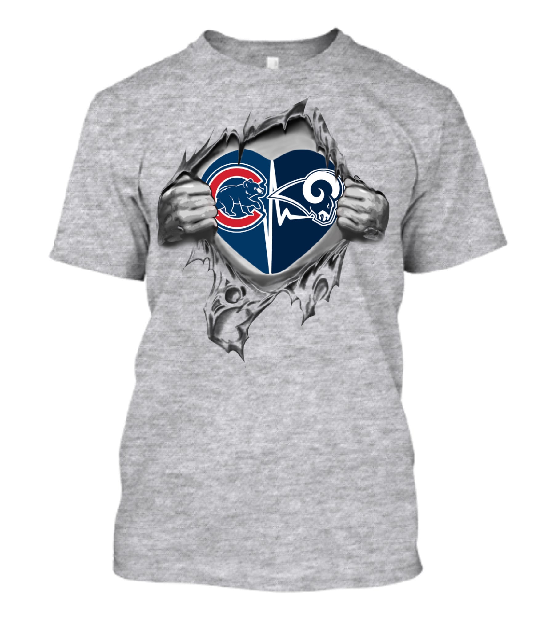 Cubs Rams Heart Logos Torn Hands With Chicago Cubs St. Louis Rams T-Shirt