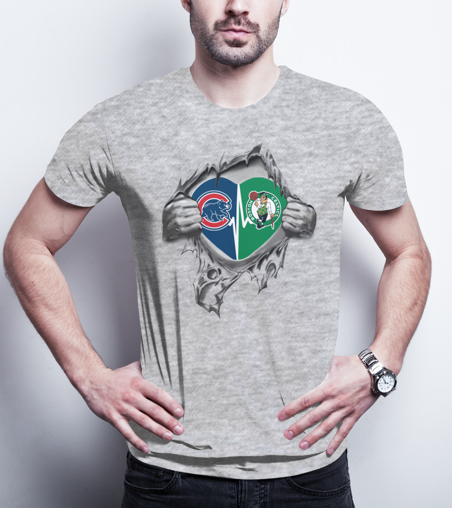Cubs Celtics Heart Torn Open T-Shirt