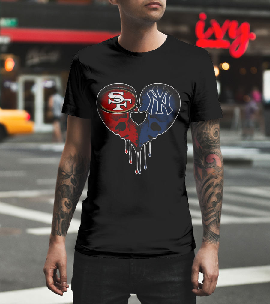 49Ers Yankees Skull Heart T-Shirt