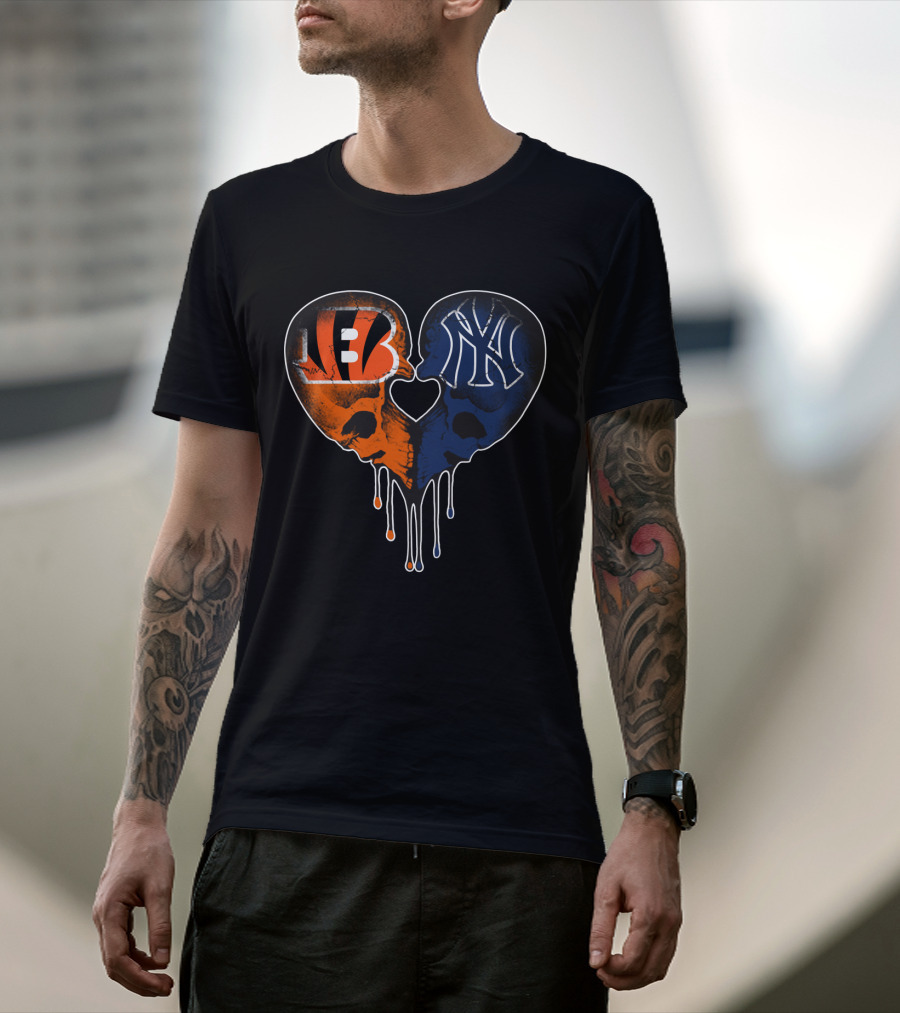 Bengals Yankees Skull Heart Love T-Shirt