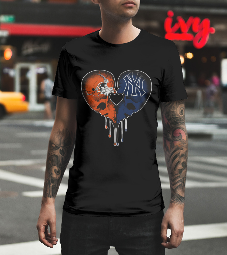 Browns Yankees Skull Heart Iconic Love T-Shirt