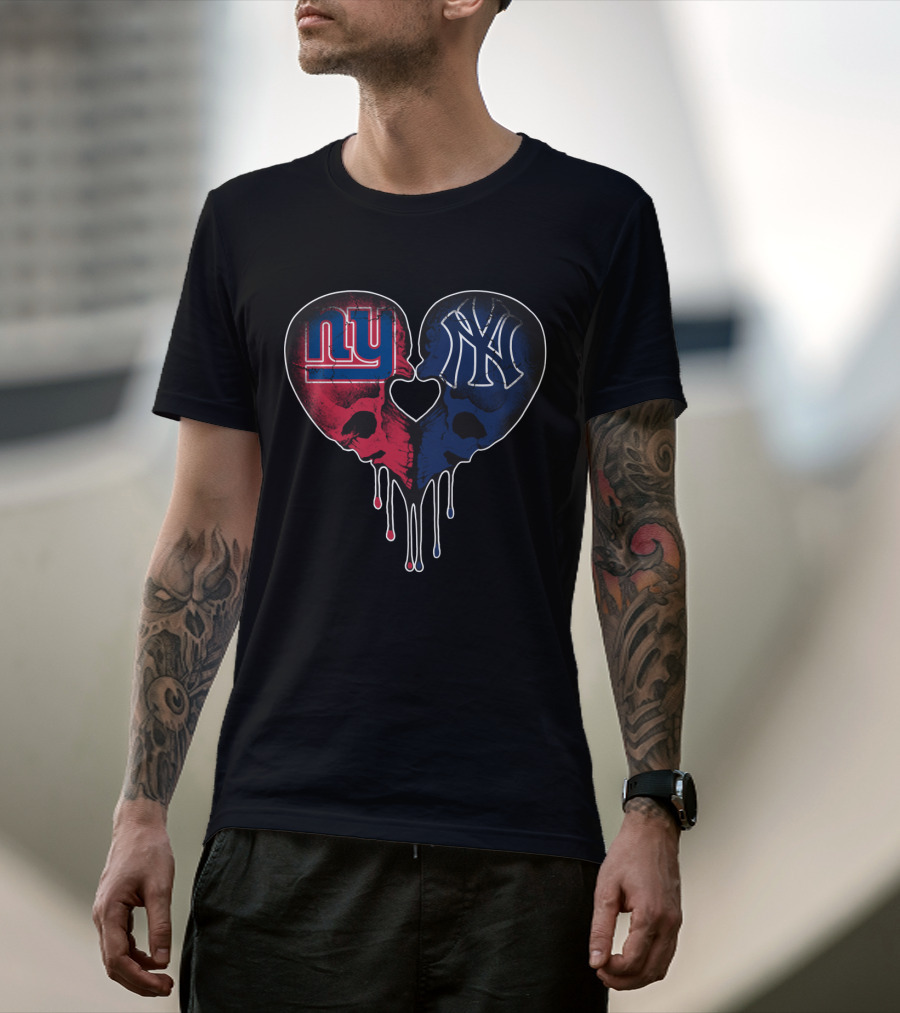 Giants Yankees Skull Love Heart Drip T-Shirt