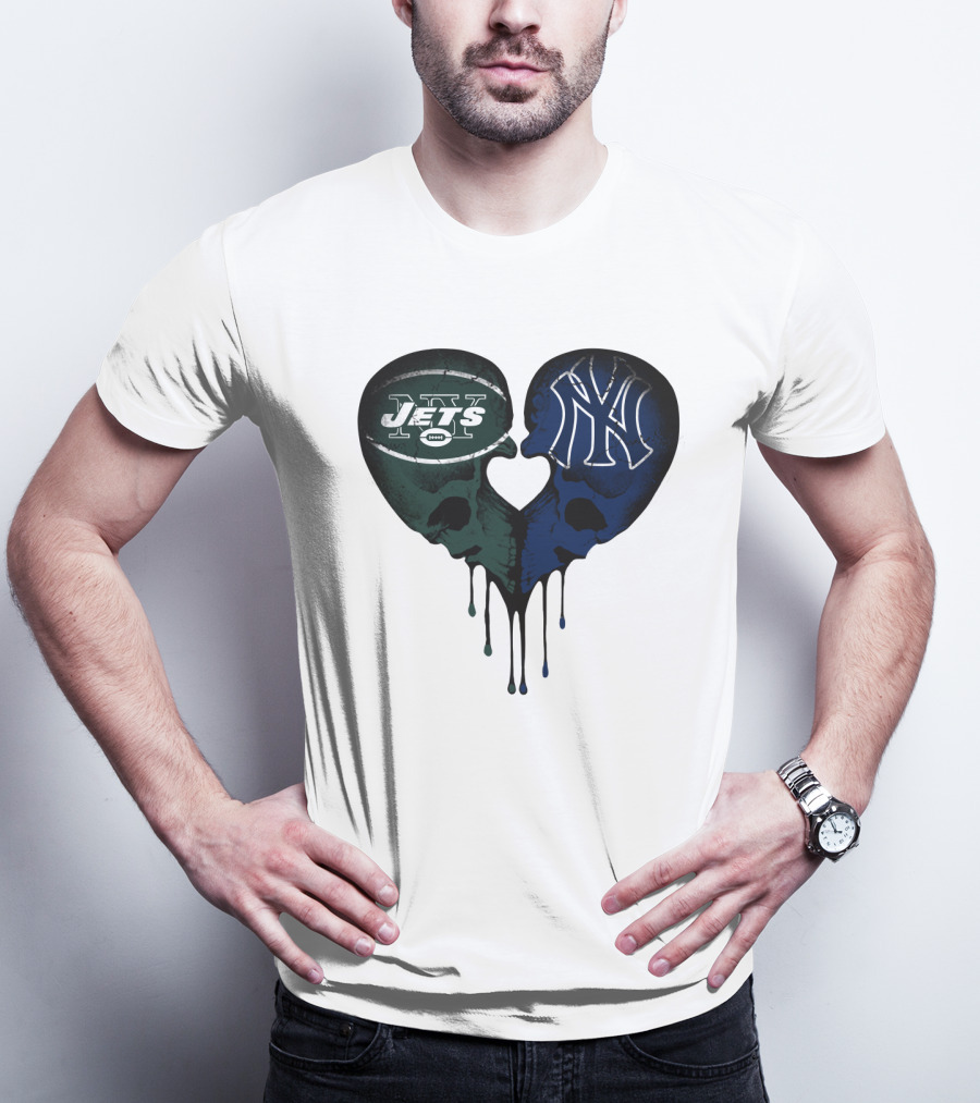 Jets Yankees Skull Heart Logo Fusion T-Shirt