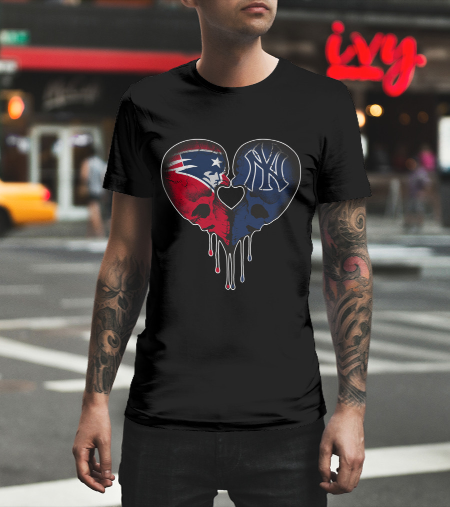 Patriots Yankees Skull Heart Fusion T-Shirt