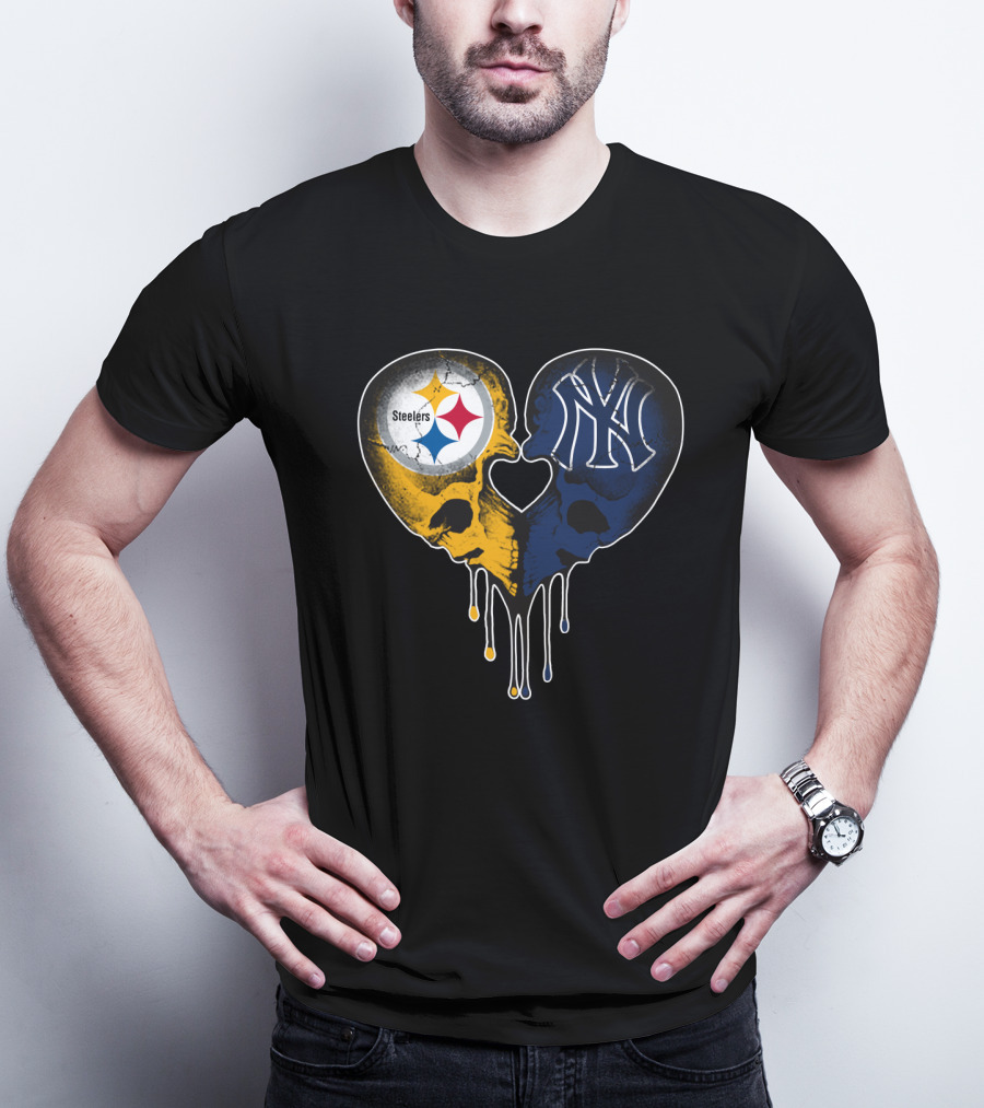 Steelers Yankees Skull Heart Fusion Love T-Shirt