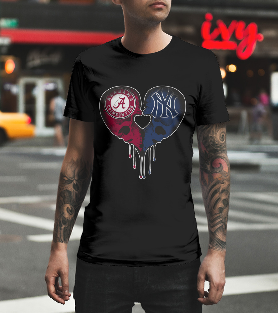 Alabama Crimson Tide Yankees Skull Heart T-Shirt