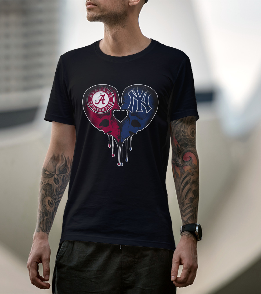 Alabama Crimson Tide Yankees Skull Heart T-Shirt