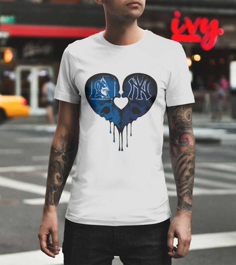 Duke Yankees Skull Heart Dripping Blue T-Shirt