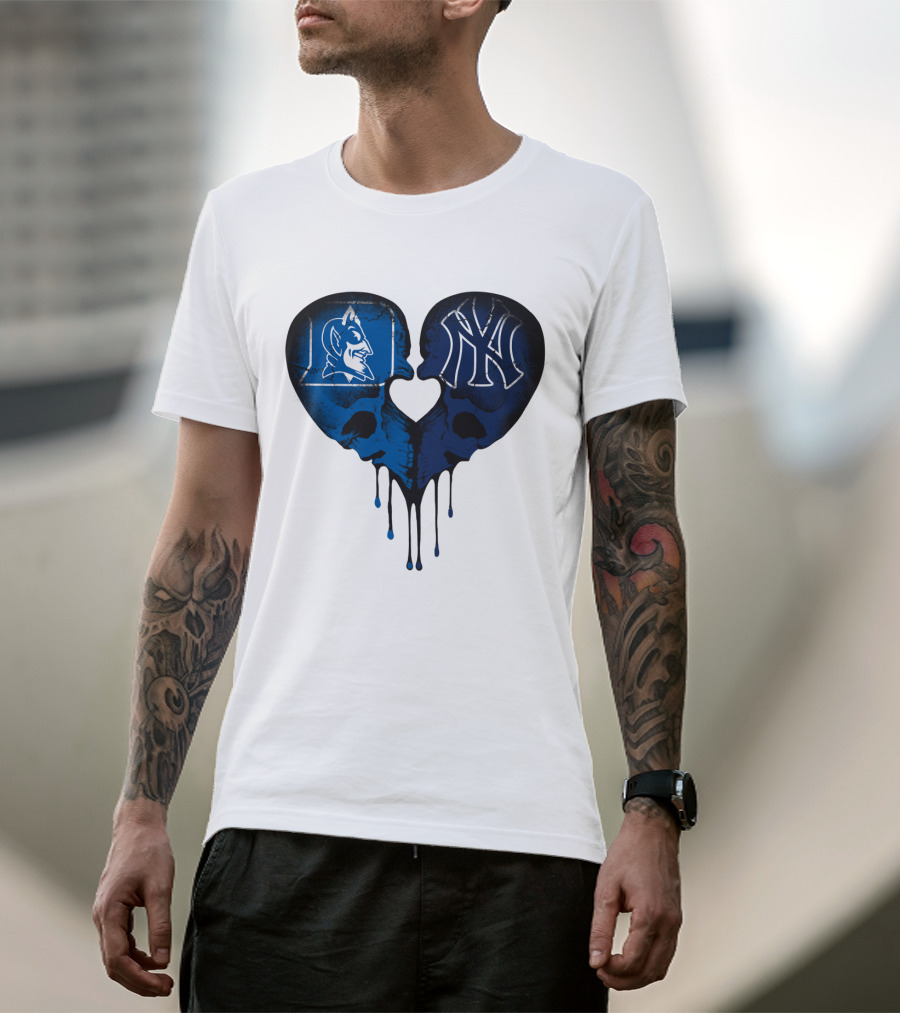Duke Yankees Skull Heart Dripping Blue T-Shirt