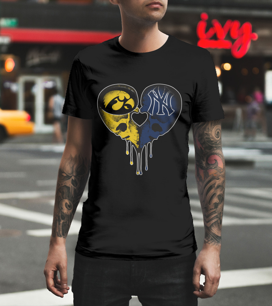 Hawkeyes Yankees Skull Heart Fusion T-Shirt