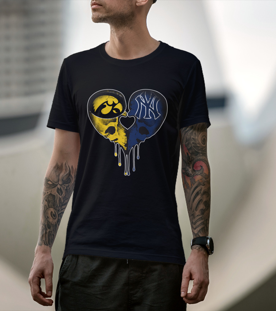 Hawkeyes Yankees Skull Heart Fusion T-Shirt