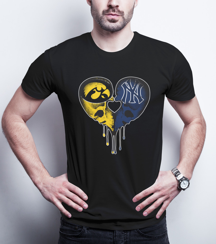 Hawkeyes Yankees Skull Heart Fusion T-Shirt