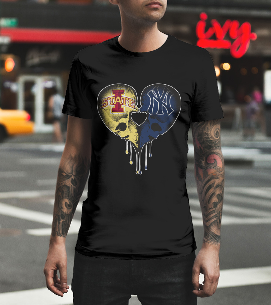 Yankees Iowa State Split Skull Heart Love T-Shirt