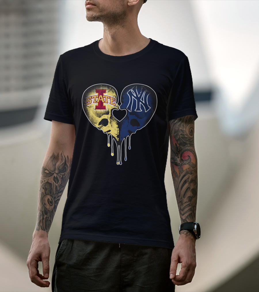 Yankees Iowa State Split Skull Heart Love T-Shirt