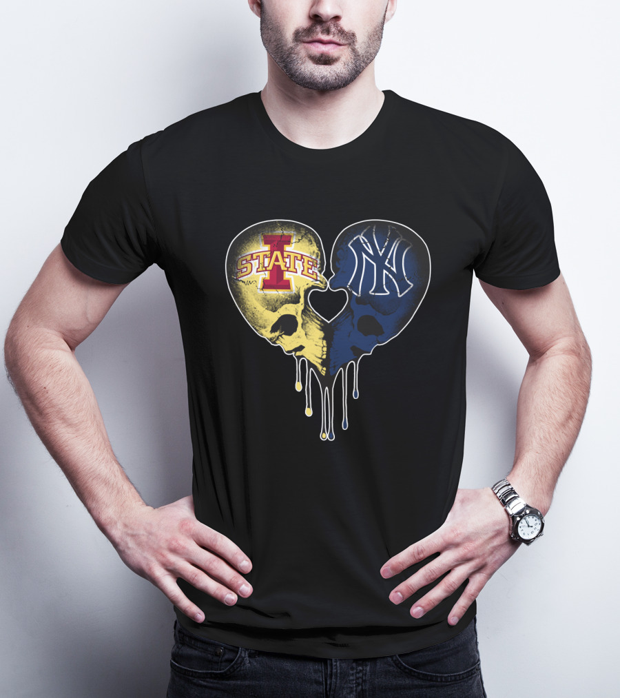 Yankees Iowa State Split Skull Heart Love T-Shirt