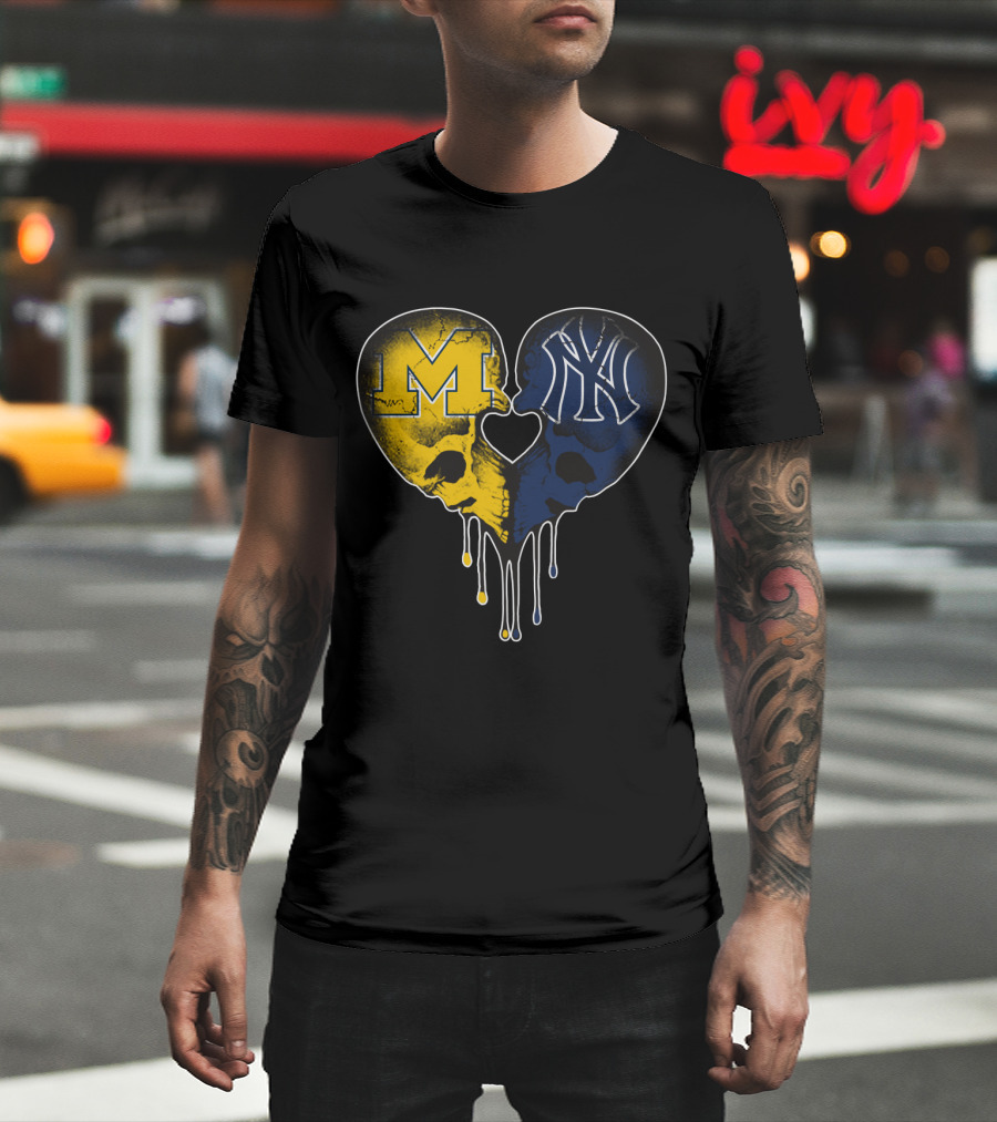 Michigan Yankees Skull Heart Love T-Shirt