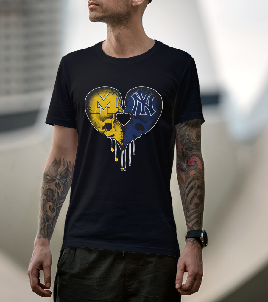 Michigan Yankees Skull Heart Love T-Shirt