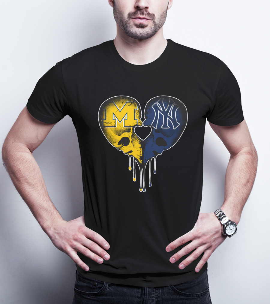 Michigan Yankees Skull Heart Love T-Shirt